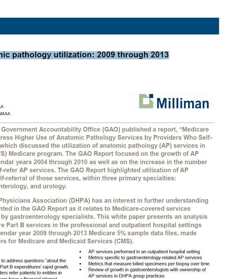 Medicare Anatomic Pathology Utilization: 2009 Through 2013 - DHPA