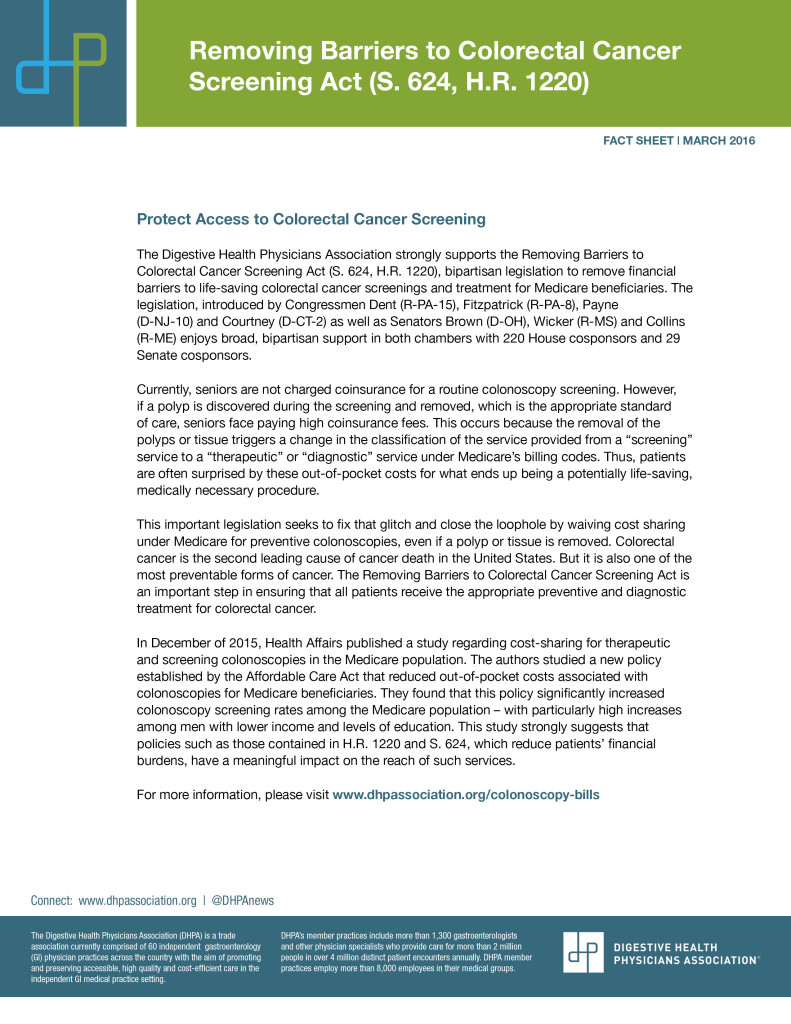 Removing Barriers to Colorectal Cancer Screening Act (HR. 1220, S. 624 ...